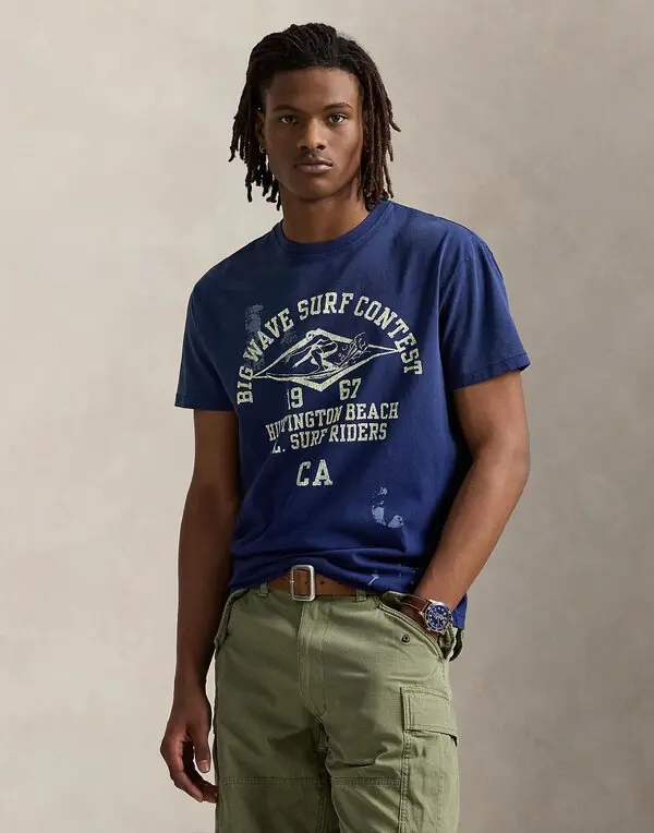 Polo Ralph Lauren Classic Fit Jersey Graphic T-shirt T-shirt Size Cotton - Navy
