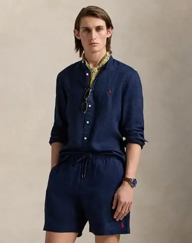 Polo Ralph Lauren Slim Fit Linen Shirt Shirt Size Linen - Navy