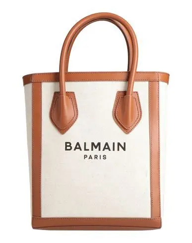 Balmain Handbag In Cotton And Linen With Leather Trim - White