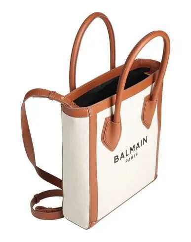Balmain Handbag In Cotton And Linen With Leather Trim