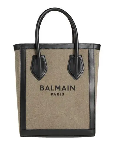 Balmain Tote Handbag In Cotton And Lambskin - Green