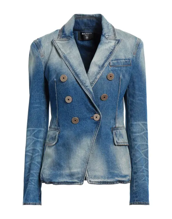 Balmain Double-breasted Denim Blazer - Blue