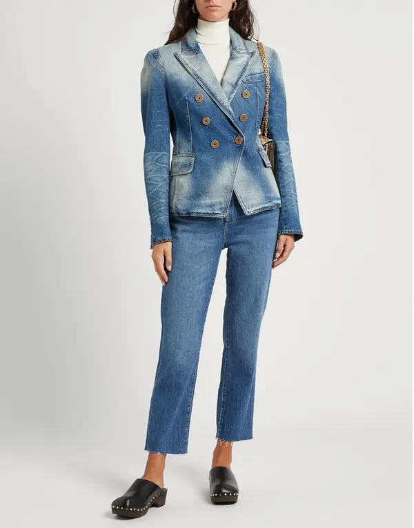 Balmain Double-breasted Denim Blazer - Blue