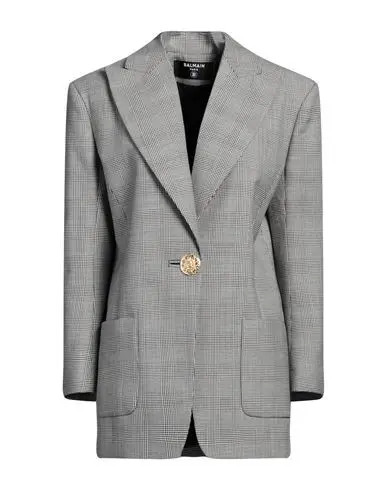 Balmain Virgin Wool Glen Plaid Blazer - Grey