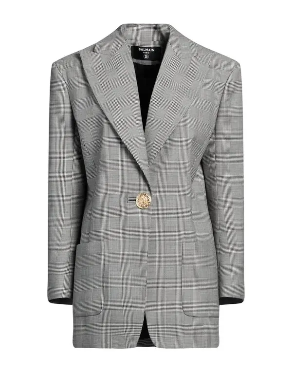 Balmain Virgin Wool Glen Plaid Blazer - Grey
