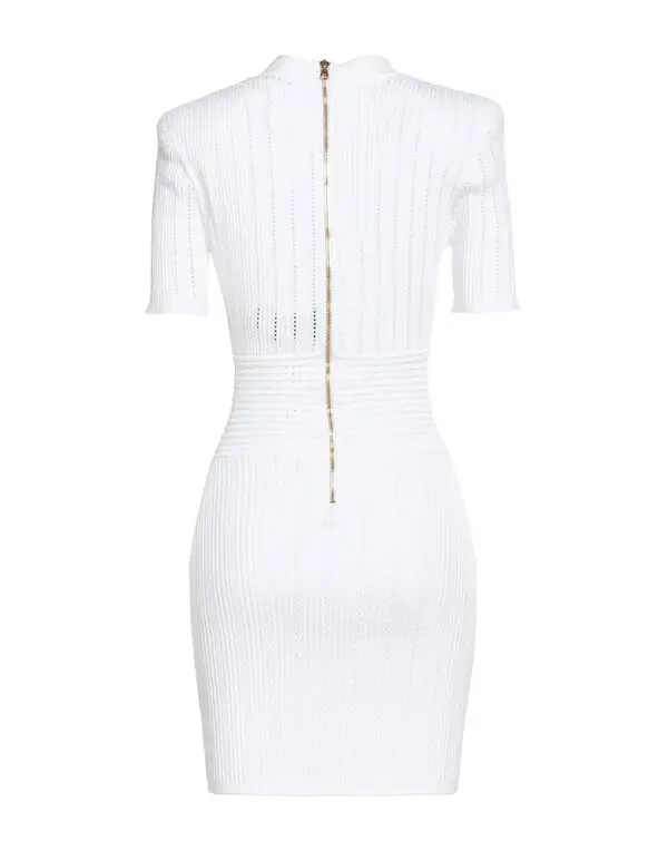 Balmain V-Neck Ribbed Knit Dress - White - 56% Off | Editorialist