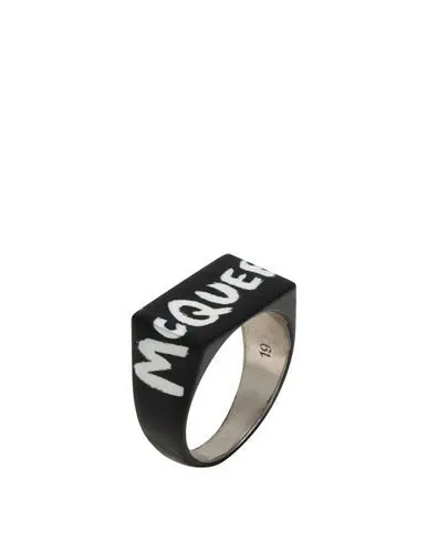 Alexander McQueen Metal Ring With Logo - Black