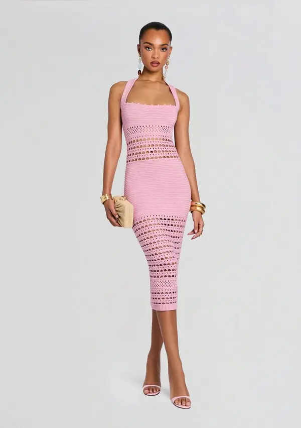 Retrofete Jaycee Crochet Midi Dress - Metallic Flamingo