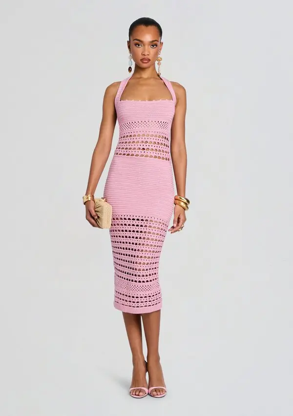 Retrofete Jaycee Crochet Midi Dress - Metallic Flamingo