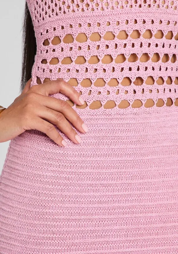 Retrofete Jaycee Crochet Midi Dress - Metallic Flamingo