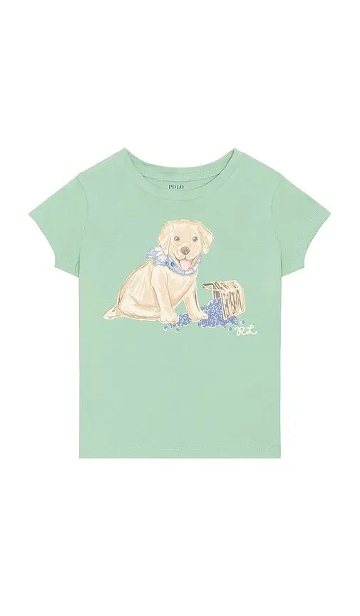 Polo Ralph Lauren Short Sleeve Jersey Knit Berry Garden Dog Graphic T-shirt In Green - Celadon