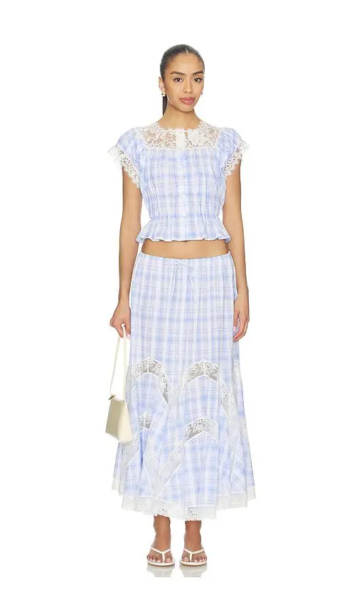 YUHAN WANG Lace Trim Button Check Top - Blue Check