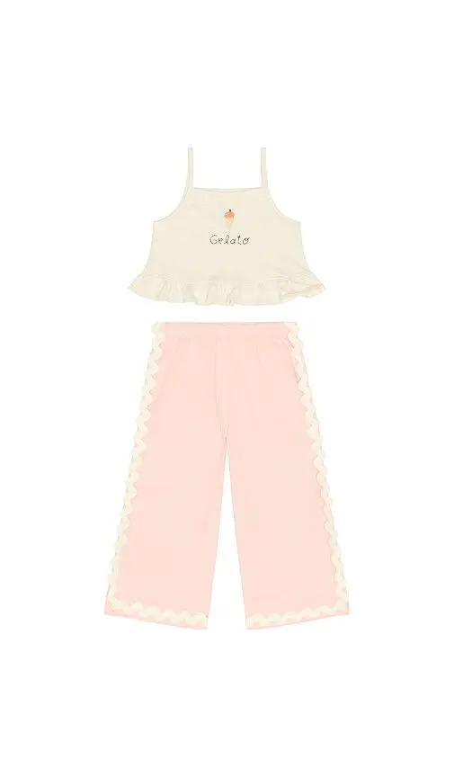 WILD WAWA Wide Leg Pant Set In Pink,cream - Gelato