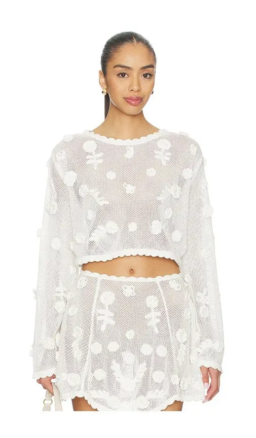 For Love & Lemons Sara Crochet Knit Top - White