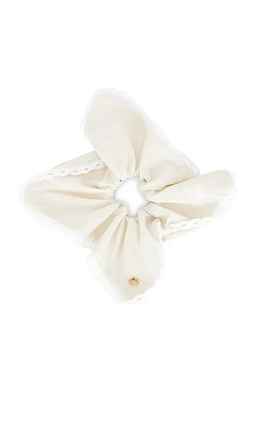 Lele Sadoughi Eyelet Trim Linen Square Scrunchie - Ivory