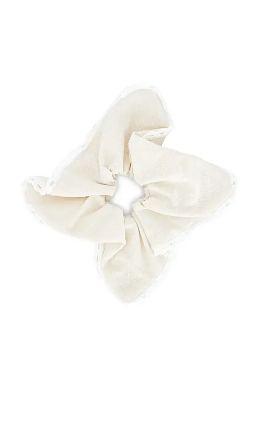 Lele Sadoughi Eyelet Trim Linen Square Scrunchie - Ivory