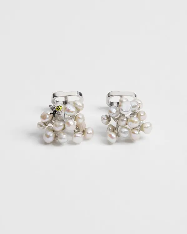 Dior Flower Bee Cufflinks - Silver And Freshwater Pearls With Yellow And Black Lacquer