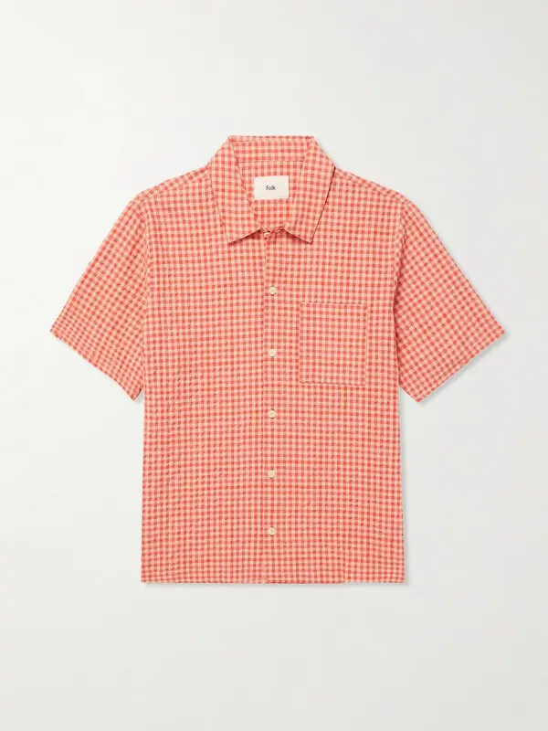 Folk Gabe Cotton-blend Seersucker Shirt - Red