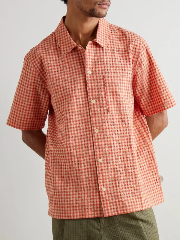 Folk Gabe Cotton-blend Seersucker Shirt - Red