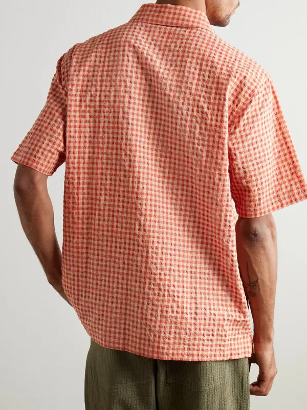 Folk Gabe Cotton-blend Seersucker Shirt - Red