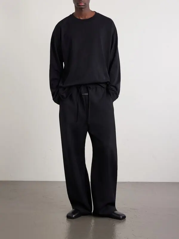 Fear Of God Drawstring Wide-leg Wool-blend Trousers - Black