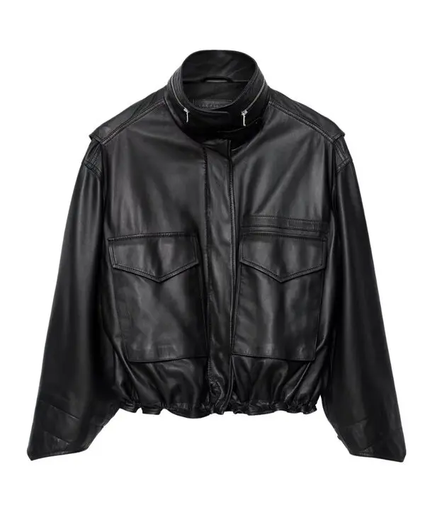 ALLSAINTS Clay Cropped Leather Jacket - Black