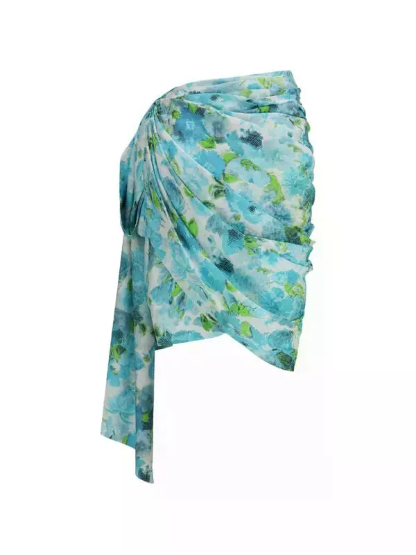 Chloé Floral Print Draped Mini Skirt - Blue