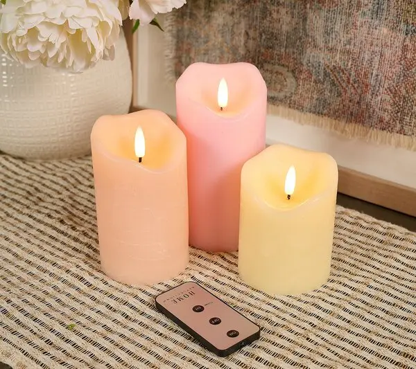 HOME REFLECTIONS Set Of 3 Wax Flameless Pillars - One-color