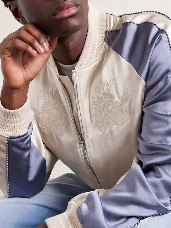 Acne Studios Oskol Dragon Embroidered Satin Bomber Jacket - Brown