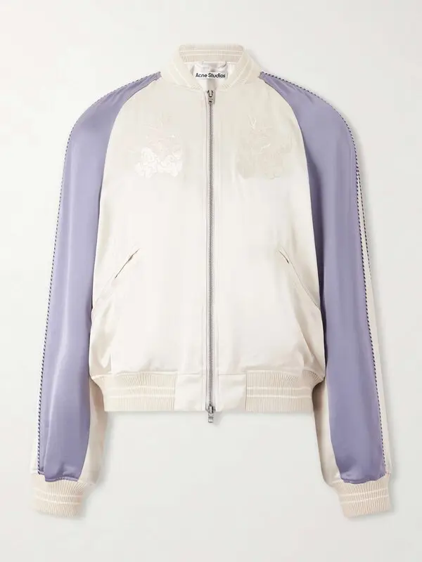 Acne Studios Oskol Dragon Embroidered Satin Bomber Jacket - Taupe