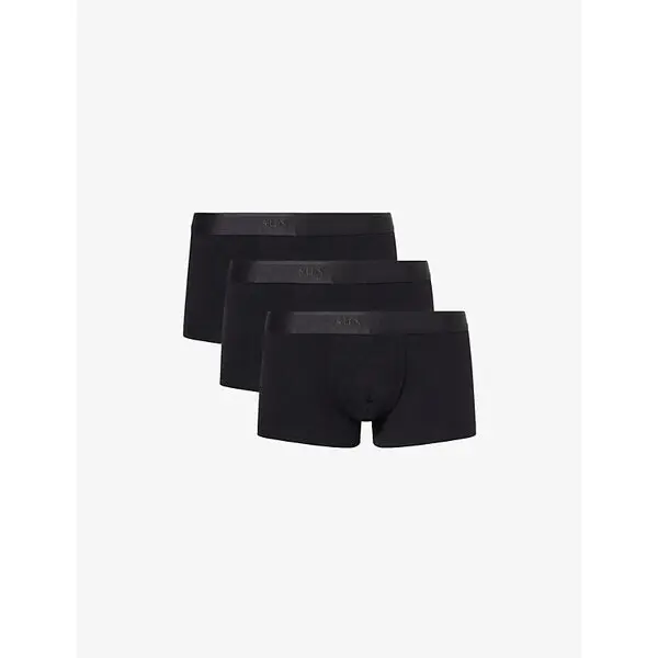 Sunspel Branded-waistband 3-pack Stretch-cotton Trunks - Black