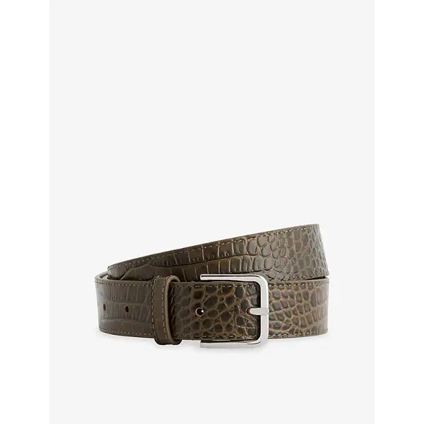 THE FRANKIE SHOP Croc-patent Leather Belt - Olive/silver