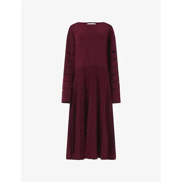 LEEM Knitted Midi Dress With Cut-out Sleeves And Pleated Skirt