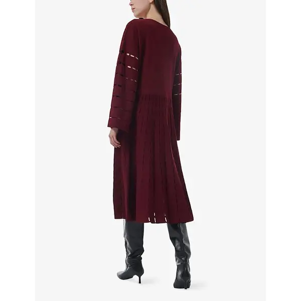 LEEM Knitted Midi Dress With Cut-out Sleeves And Pleated Skirt