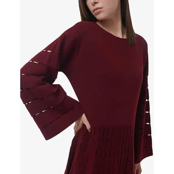 LEEM Knitted Midi Dress With Cut-out Sleeves And Pleated Skirt