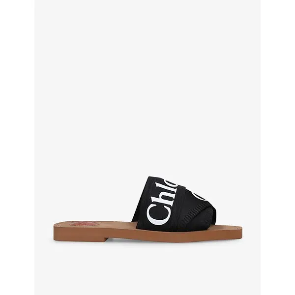Chloé Woody Logo-print Canvas Sandals - Black