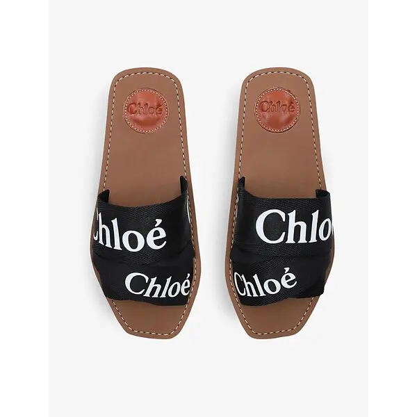 Chloé Woody Logo-print Canvas Sandals - Black