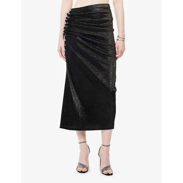 Rabanne Embellished-button Asymmetric Lurex Midi Skirt