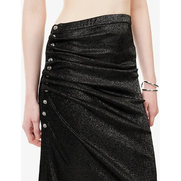 Rabanne Embellished-button Asymmetric Lurex Midi Skirt