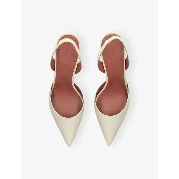 Amina Muaddi Holli 70 Leather Slingbacks - Bone