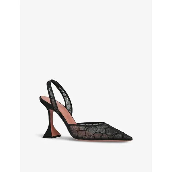 Amina Muaddi Holli 95 Lace Sling-back Pointed Toe Courts