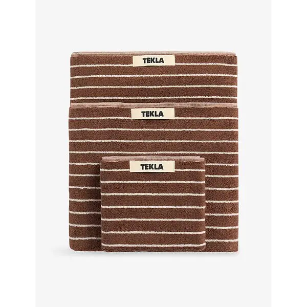 TEKLA Striped Cotton Bath Towel 70cm X 140cm - Rust Stripes