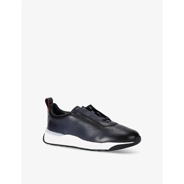 Santoni Innova Perforated Leather Low-top Trainers - Navy