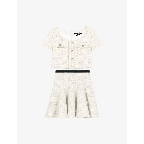 Maje Two-in-one Scoop-neck Tweed Mini Dress - Ecru