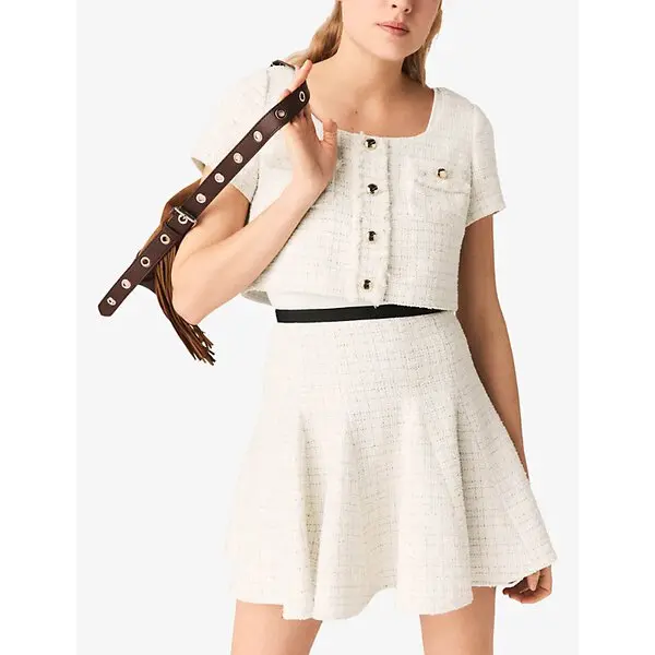 Maje Two-in-one Scoop-neck Tweed Mini Dress - Ecru