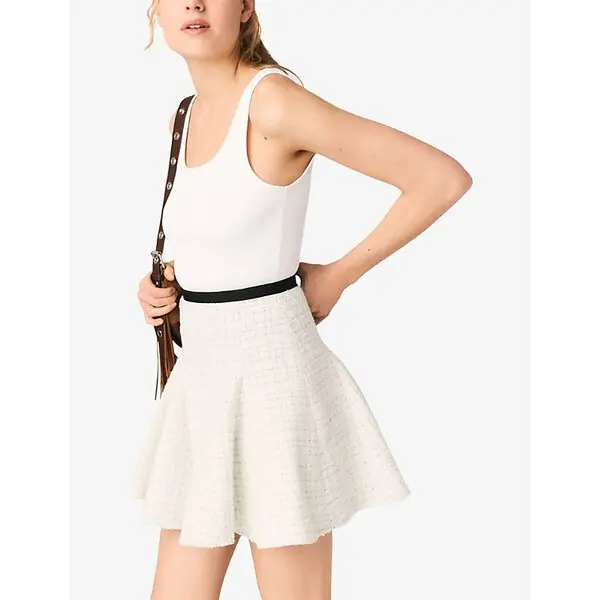 Maje Two-in-one Scoop-neck Tweed Mini Dress - Ecru
