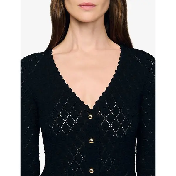 Sandro Long-sleeve Flared Open-knit Maxi Dress - Black