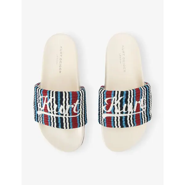 Kurt Geiger Script Fabric Slides - Red Comb