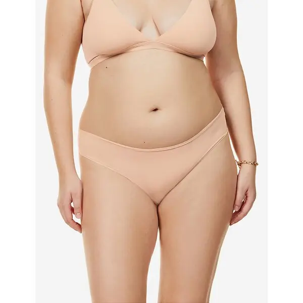 SKIMS Fits Everybody Mid-rise Stretch-woven Thong - Clay