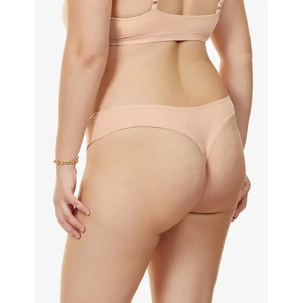 SKIMS Fits Everybody Mid-rise Stretch-woven Thong - Clay